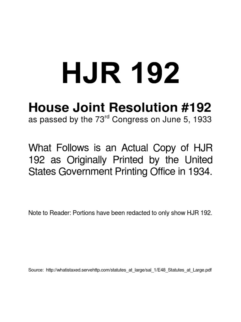 HJR 192.original 1933 06 05 | PDF | Legal Tender | Treaty