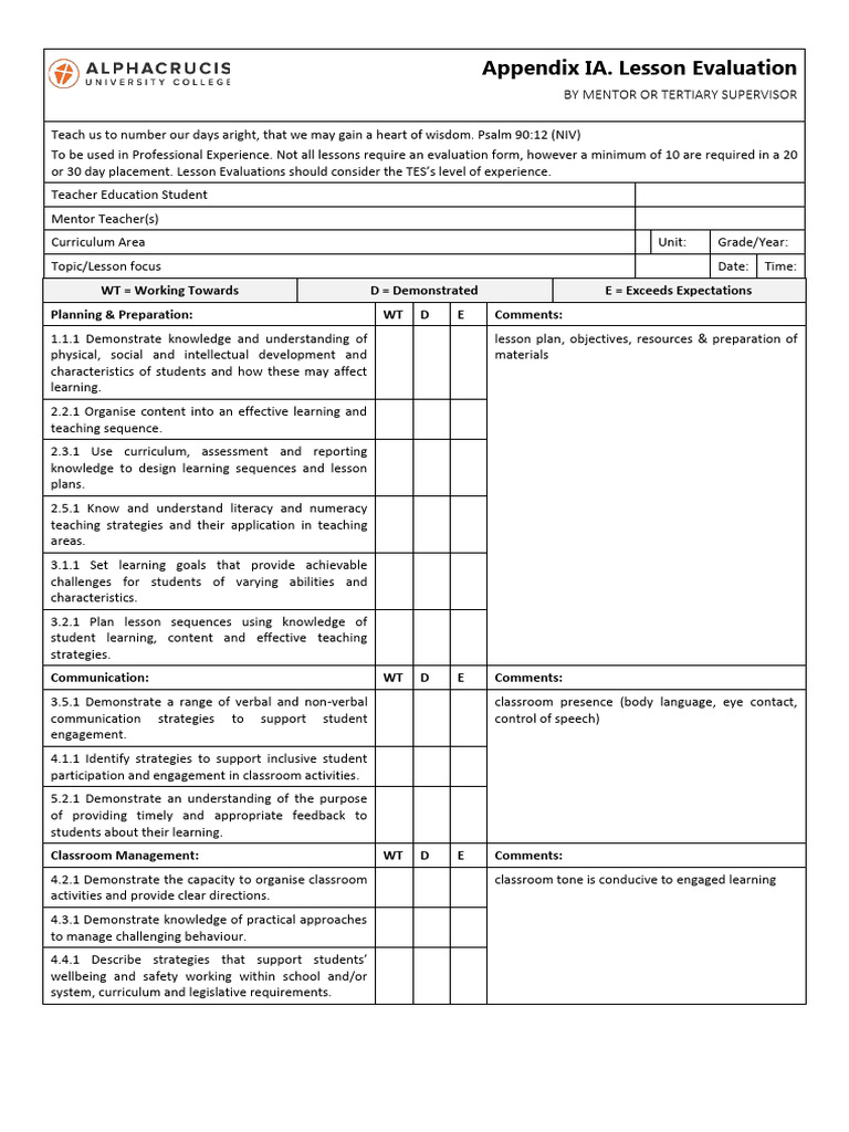 Appendix IA. Lesson Evaluation | PDF | Educational Assessment | Educational Technology