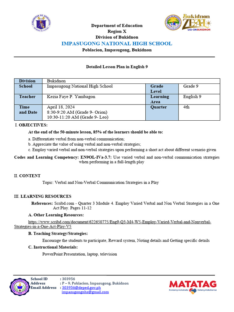 Grade 9 Verbal and Non Verbal Communication | PDF | Nonverbal ...
