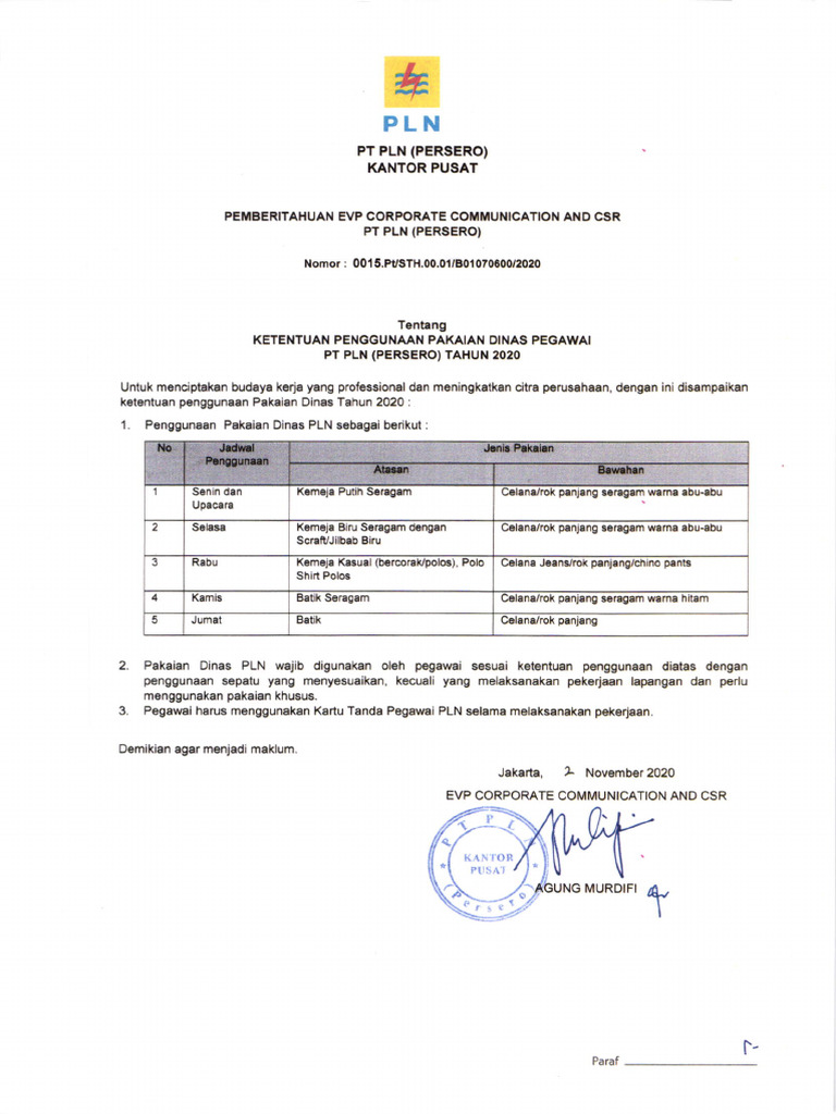 0015.Pt - Pemberitahuan EVP COM TTG Ketentuan Penggunaan Pakaian Dinas ...