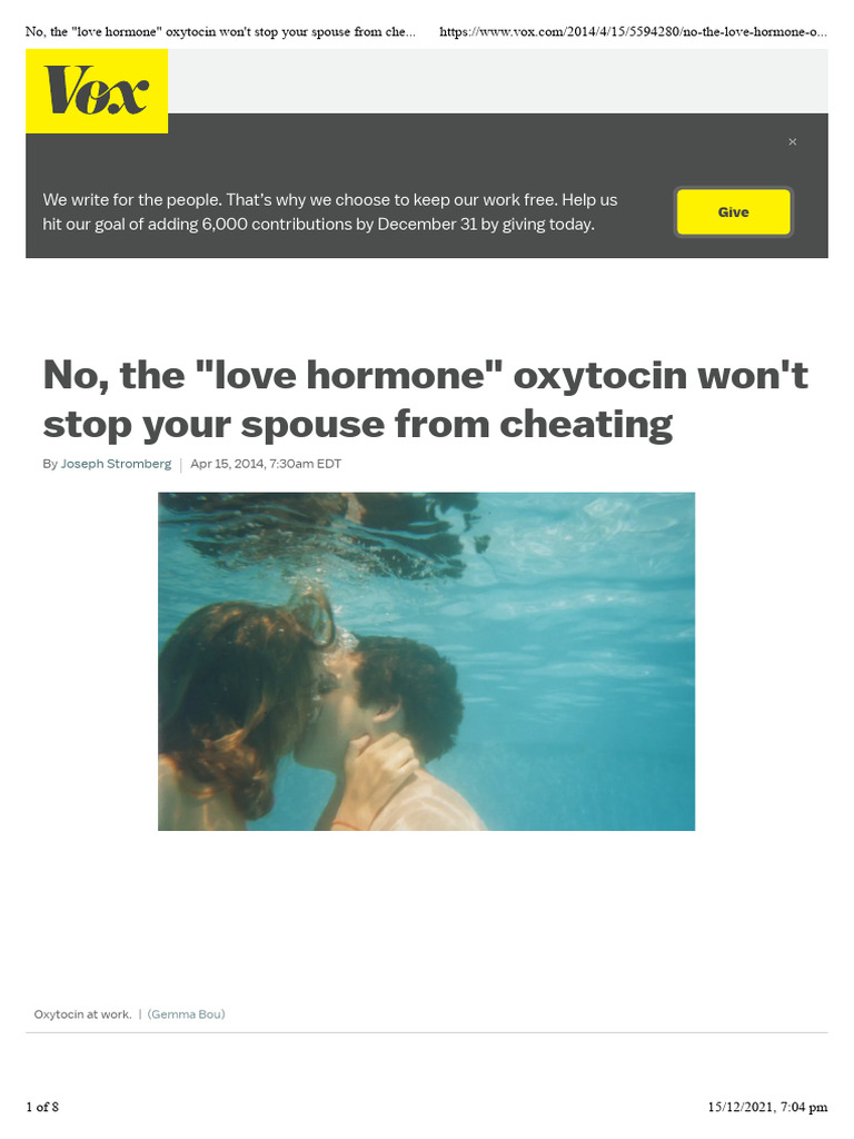 No, The 'Love Hormone' Oxytocin Won't Stop Your Spouse From Cheating - Vox | PDF | Monogamy ...