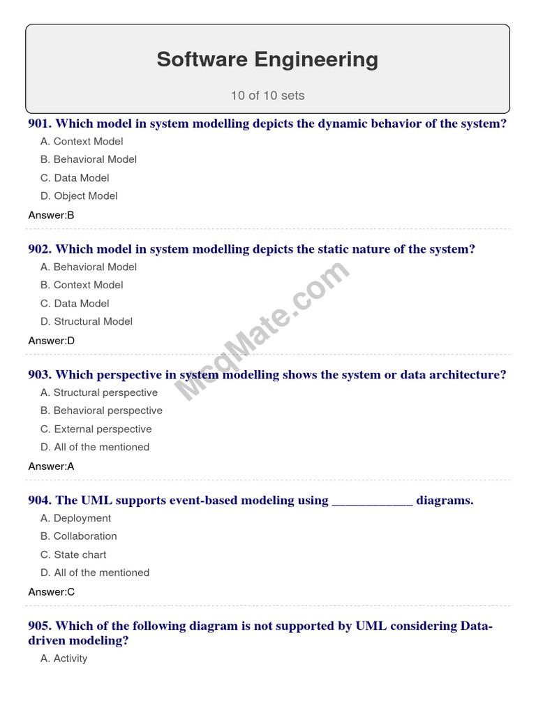 Software Engineering MCQs and Answers | PDF | Software Testing | System