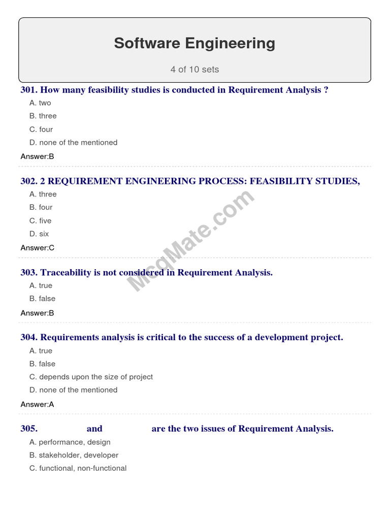 Software-Engineering (Set 4) | PDF | Software Testing | Engineering Software-Engineering (Set 4) | PDF | Software Testing | Engineering