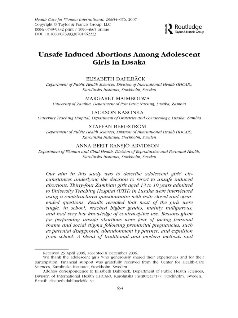 Unsafe Induced Abortions Among Adolescen | PDF | Abortion | Pregnancy