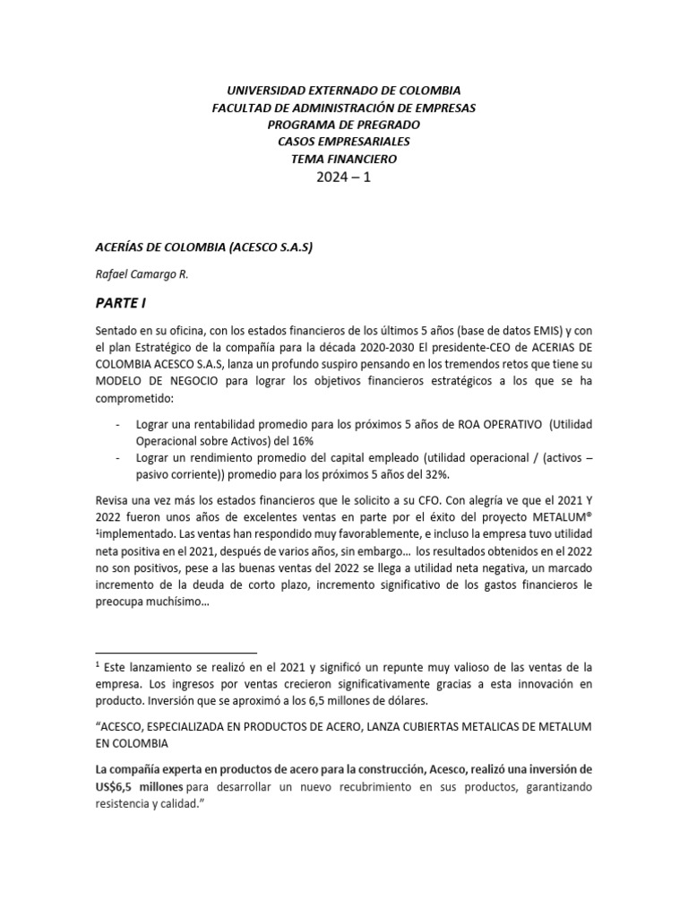 CASO ACESCO S.A. casos empresariales 2024 - 1 | PDF | Planificación de recursos empresariales ...