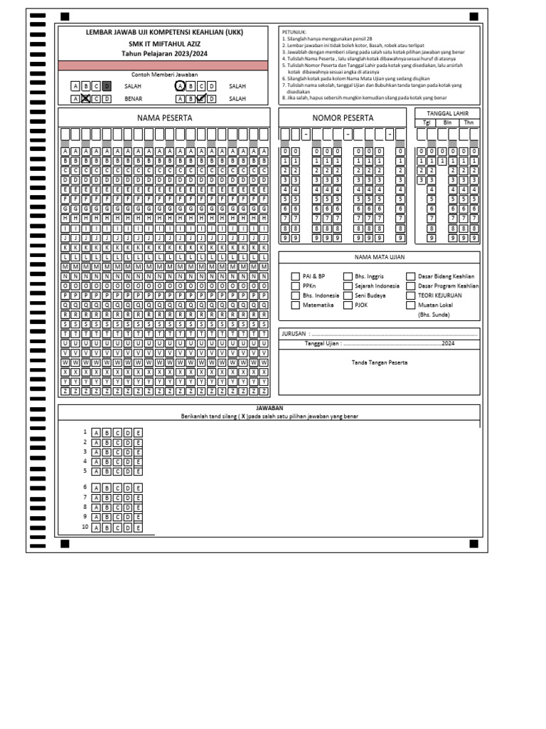 Format LJK UKK 2024 | PDF