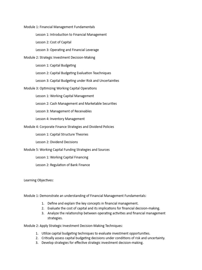 Financial Management and Investment Strategies | PDF | Capital ...