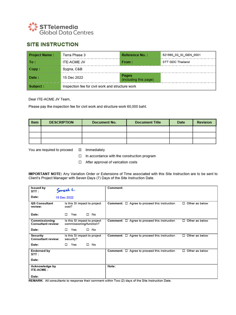 03 - SI - GEN - 0001 - Inspection Fee For Civil Work and Structure Work ...