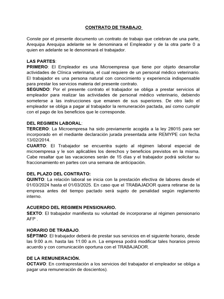 CONTRATO DE TRABAJO 2024 | PDF | Derecho laboral | Economias