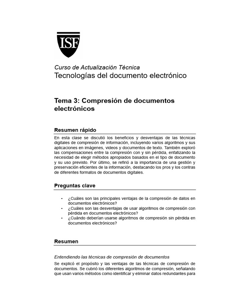 Tema 3: Compresión de Documentos Electrónicos | PDF | Compresión de datos | Datos