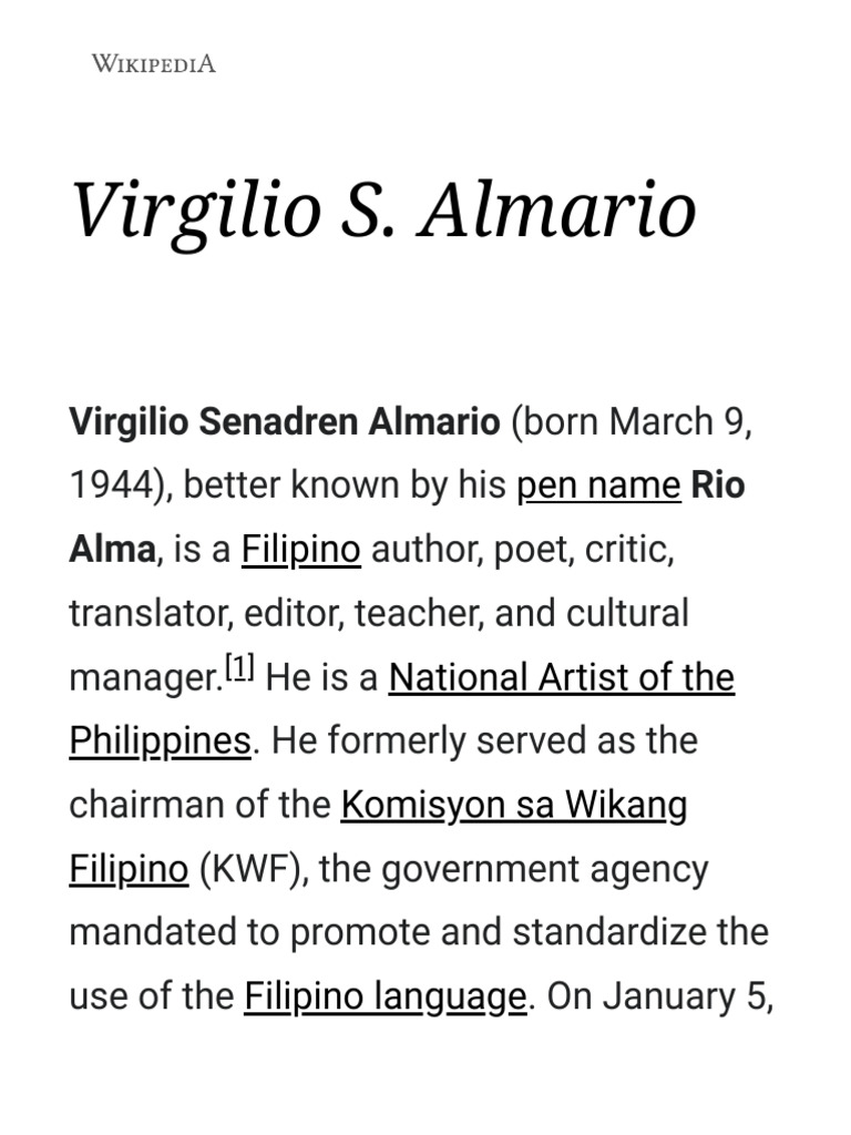 Virgilio S. Almario - Wikipedia | PDF | Philippines