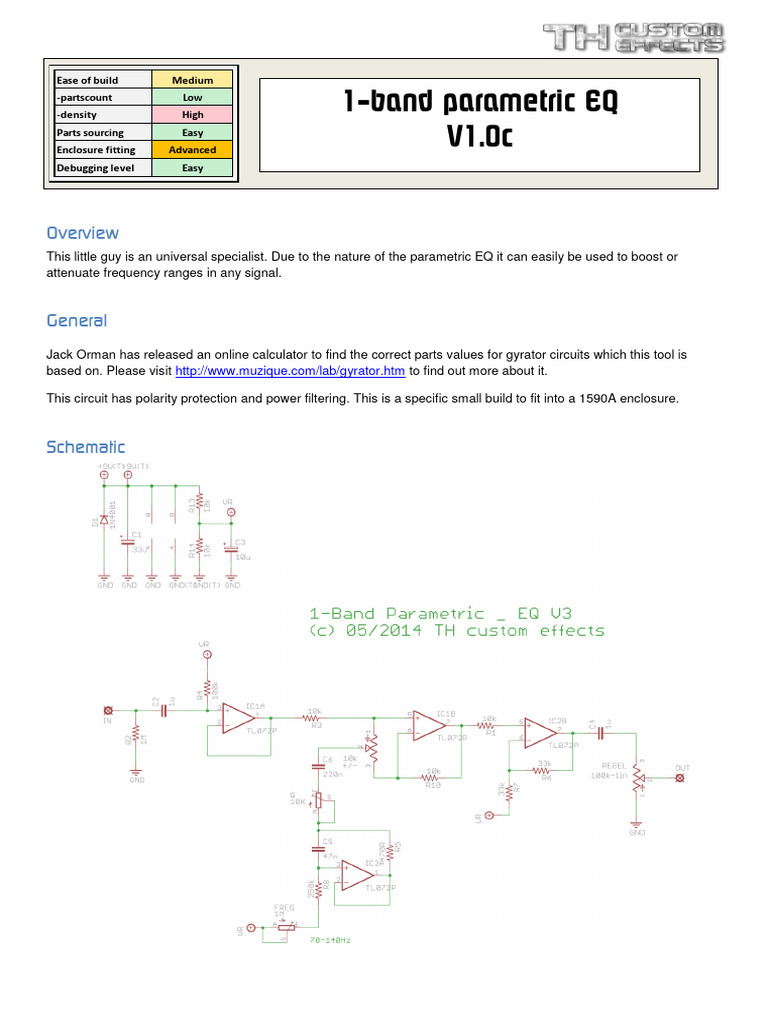 1 Band Parameq - V1.0c | PDF | Equalization (Audio) | Electrical Engineering