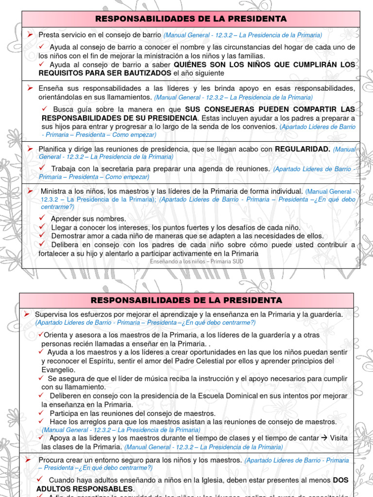 Responsabilidades de lideres | PDF | Educación primaria | Enseñando