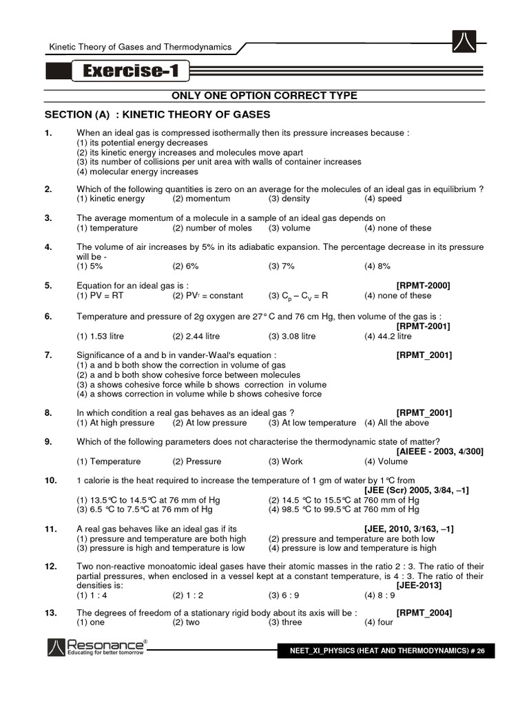 Exercise 1 To 3 1. Theory KTG & Thermodynamics | PDF | Gases | Temperature
