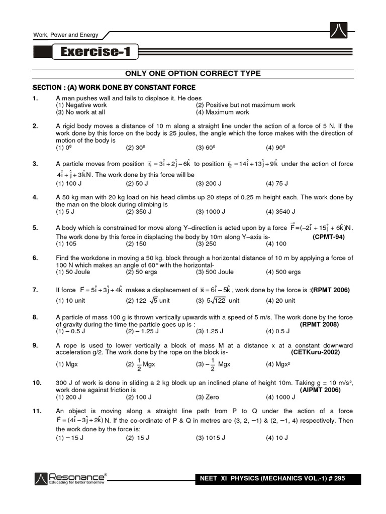 WEP Exercise 1 To 3 | PDF | Force | Kinetic Energy