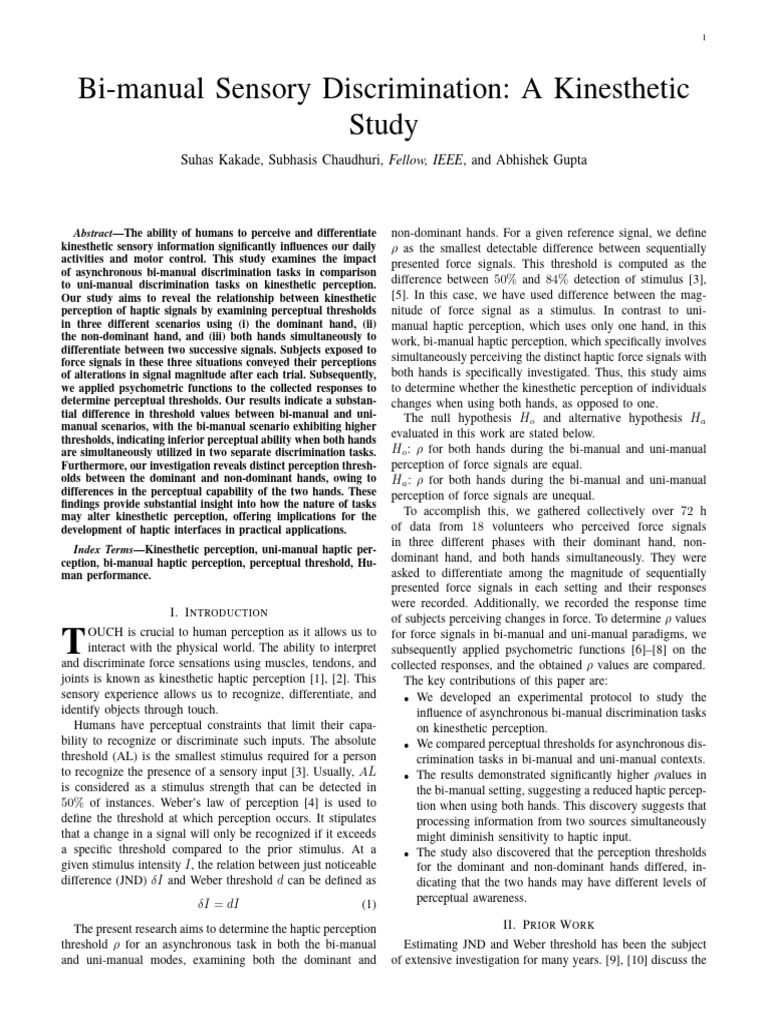Bi Manual Sensory Discrimination A Kinesthetic Study | PDF | Perception ...