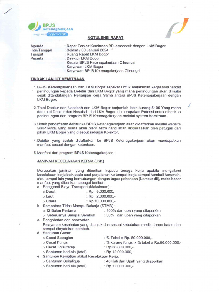 Notulen BPJSTK BPU | PDF