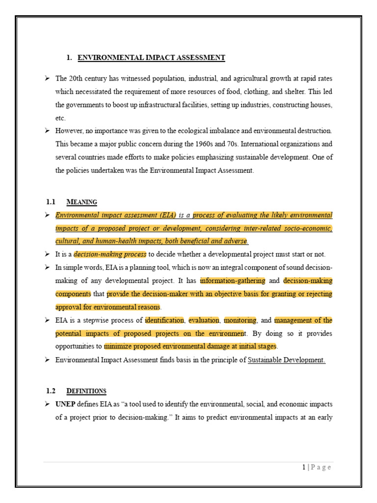 EIA notes | PDF | Environmental Impact Assessment | Environmental ...