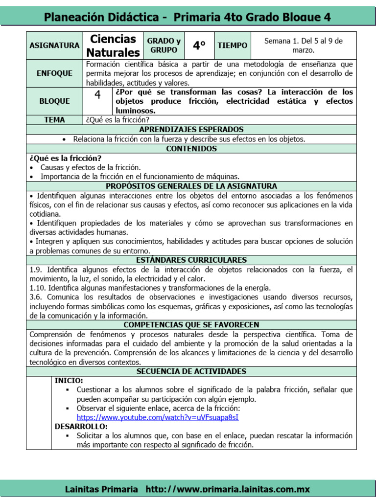Plan 4to Grado - Bloque 4 Ciencias Naturales (2017-2018) | PDF ...