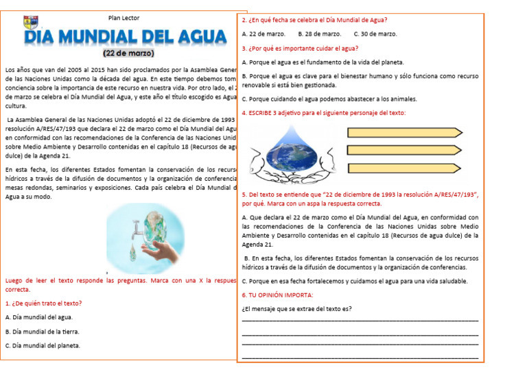 Plan Lector - Día Del Agua | PDF | Agua | Naciones Unidas
