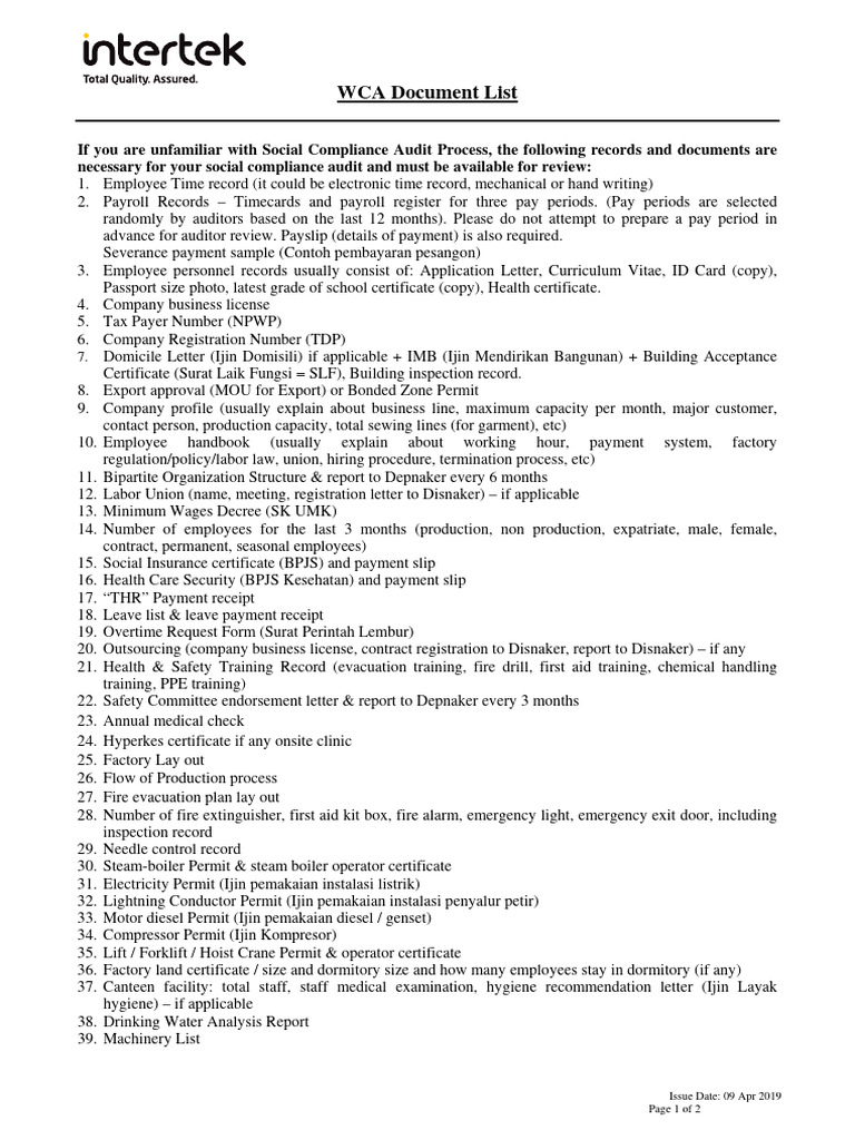 WCA Document List | PDF | Audit | Waste