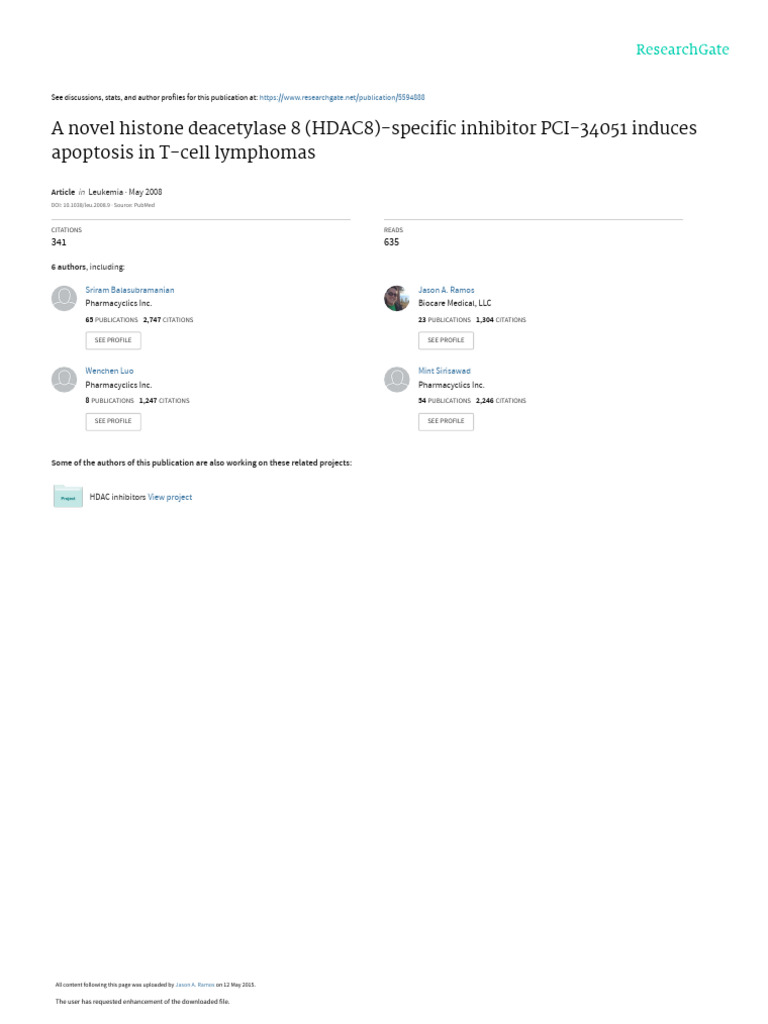 A Novel Histone Deacetylase 8 HDAC8-specific Inhib | PDF | Apoptosis ...