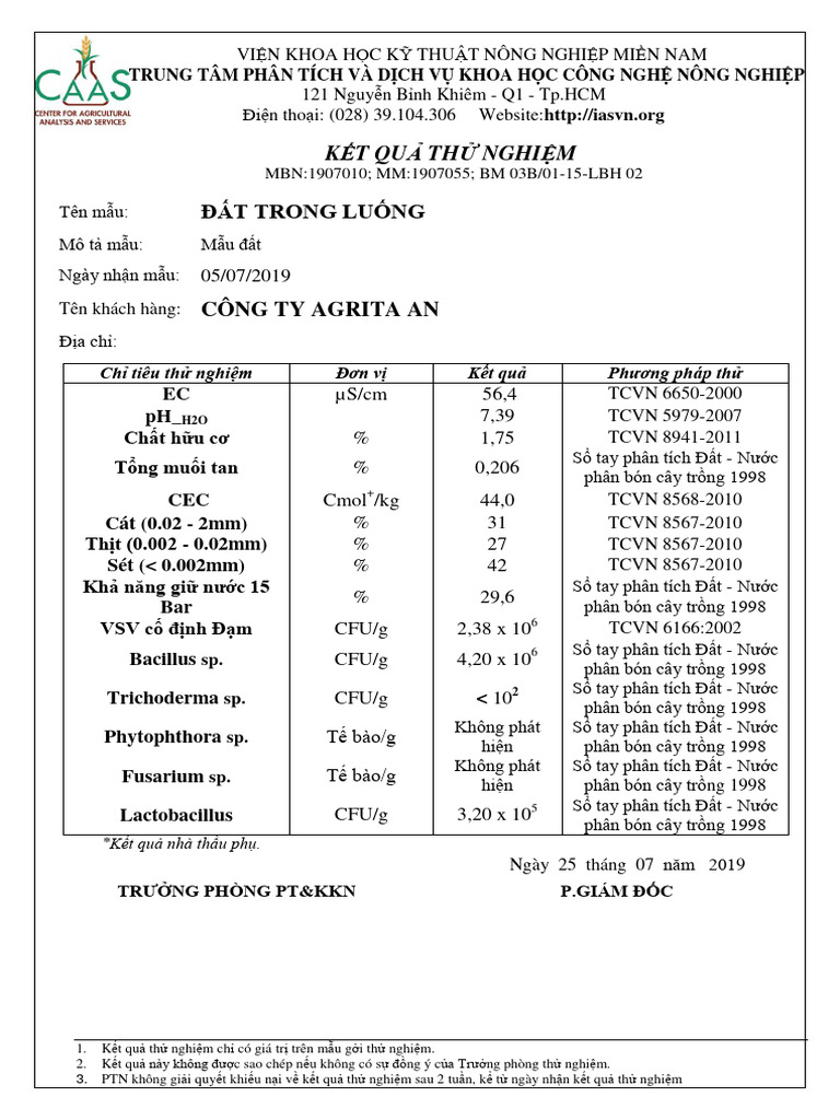 Công Ty Agrita An Soil Water Analylis | PDF
