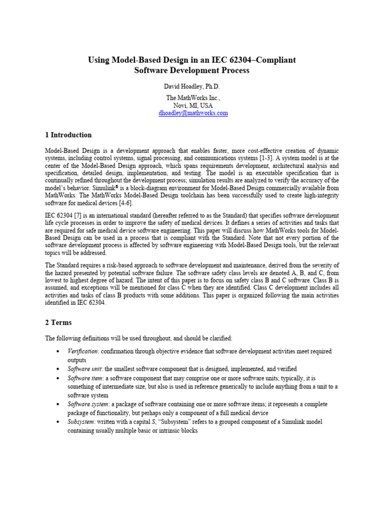 Using Model Based Design in An Iec 62304 Compliant Software Development ...