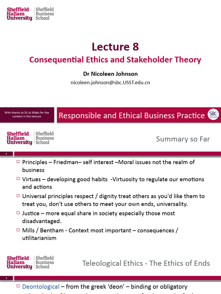 Lecture 8 - Consequential Ethics and Stakeholder Theory | PDF ...