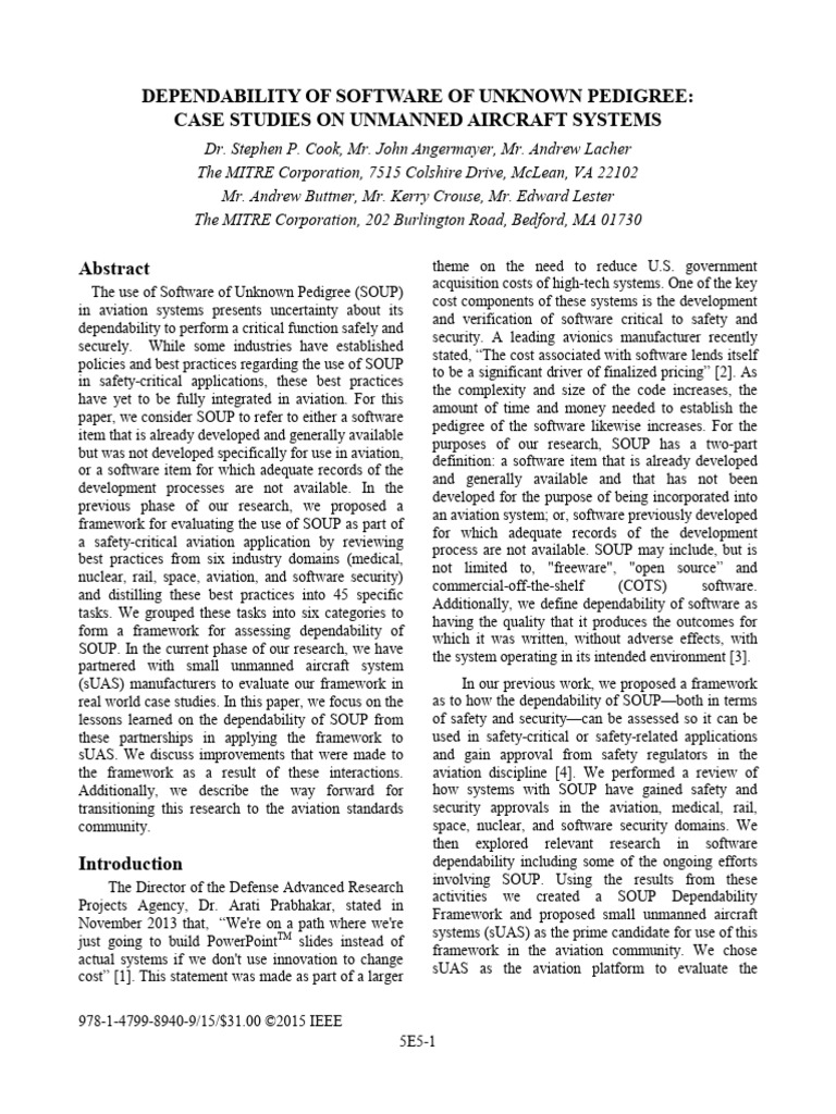Dependability of Software of Unknown Pedigree: Case Studies On Unmanned Aircraft Systems | PDF ...