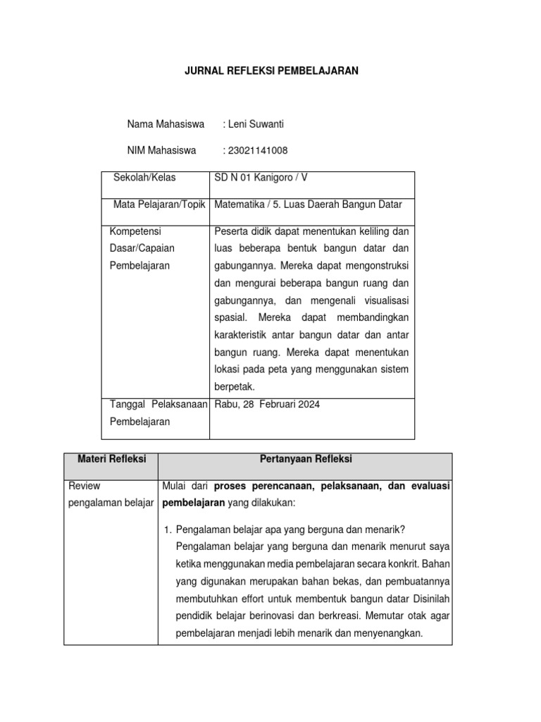 Topik 4 - Jurnal Refleksi Pembelajaran - Siklus 2 | PDF