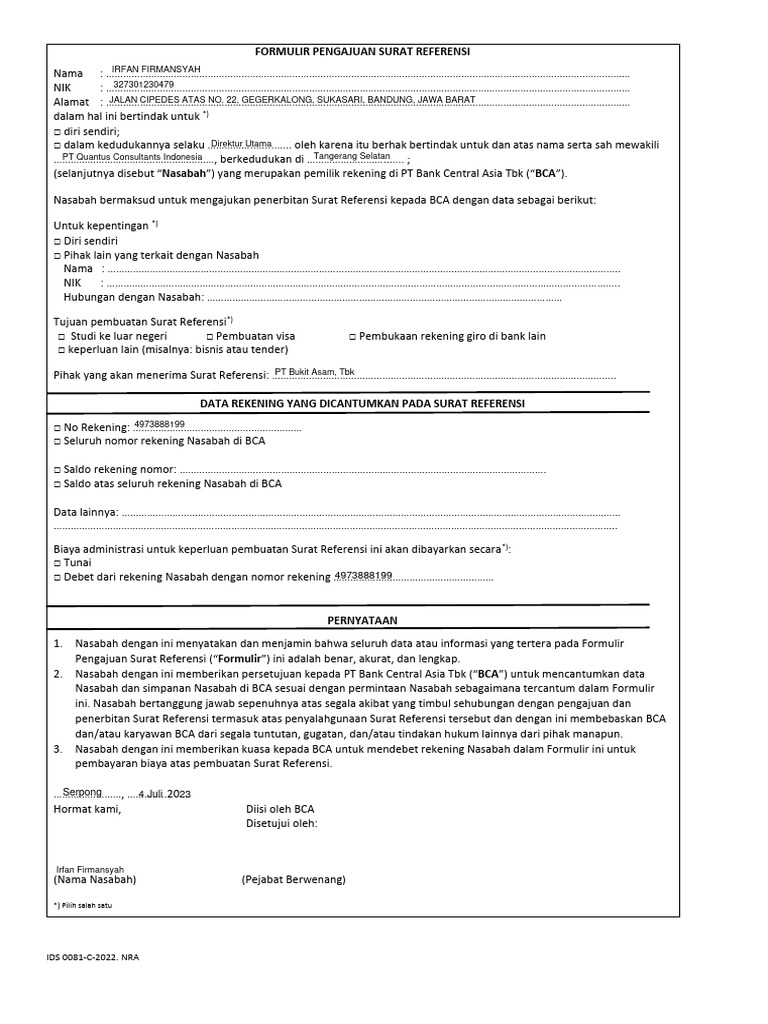 Formulir Pengajuan Surat Referensi | PDF