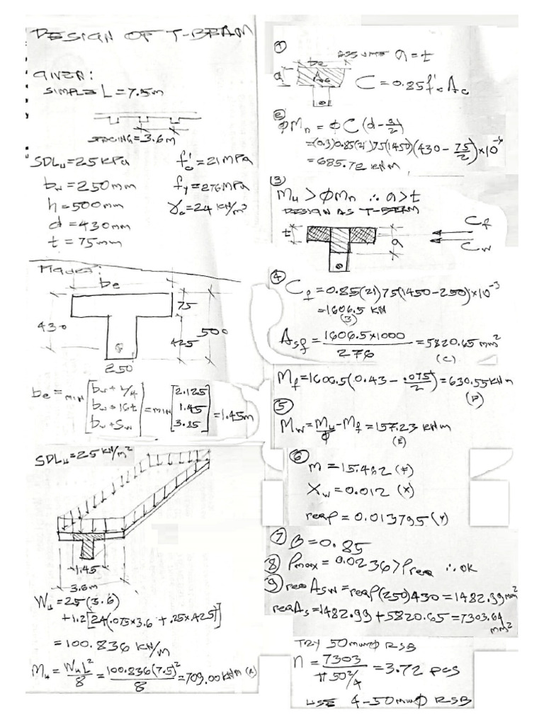 T Beam Design & Investigation Sample | PDF