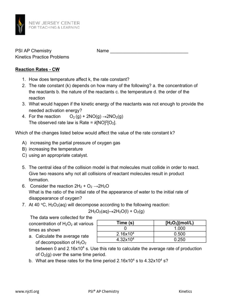 Ap-Chem Kinetics fr2 | PDF | Reaction Rate | Chemical Kinetics