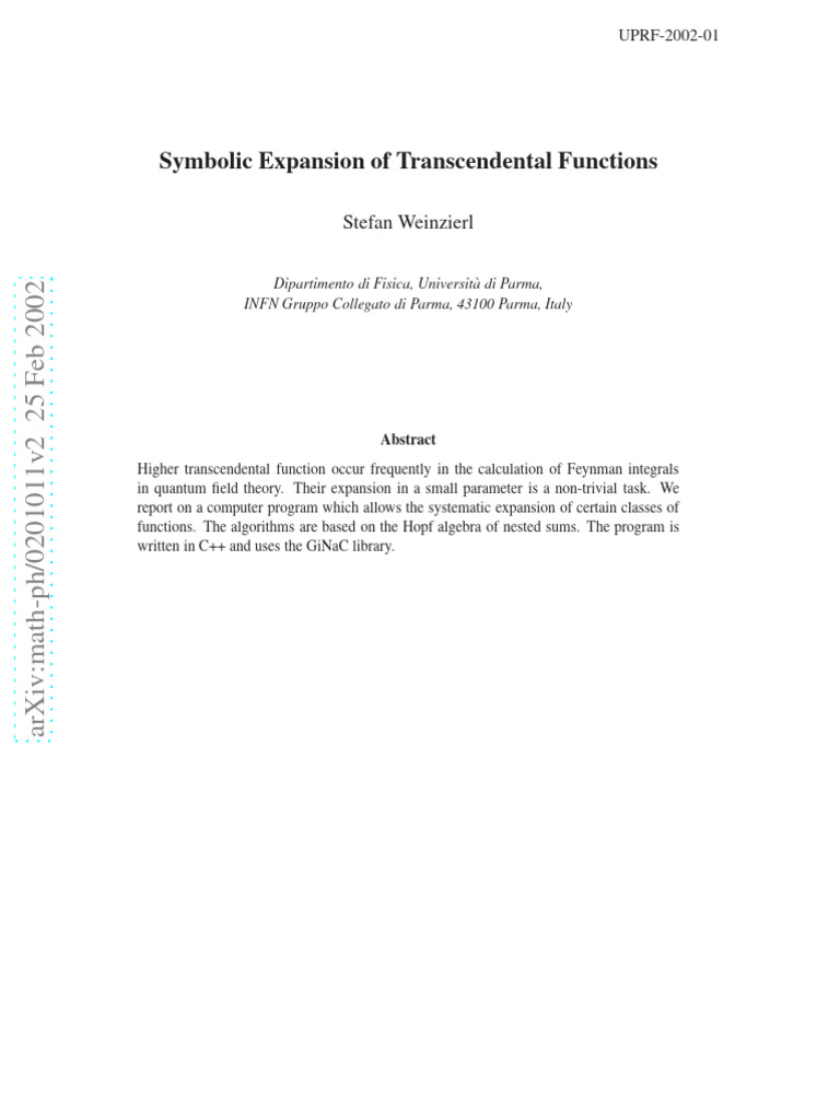 Symbolic Expansion of Transcendental Functions: Stefan Weinzierl | PDF | Library (Computing ...