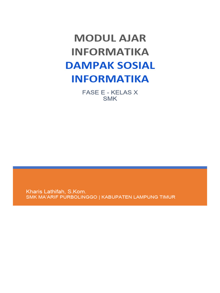 Dampak Sosial Informatika Kelas X | PDF