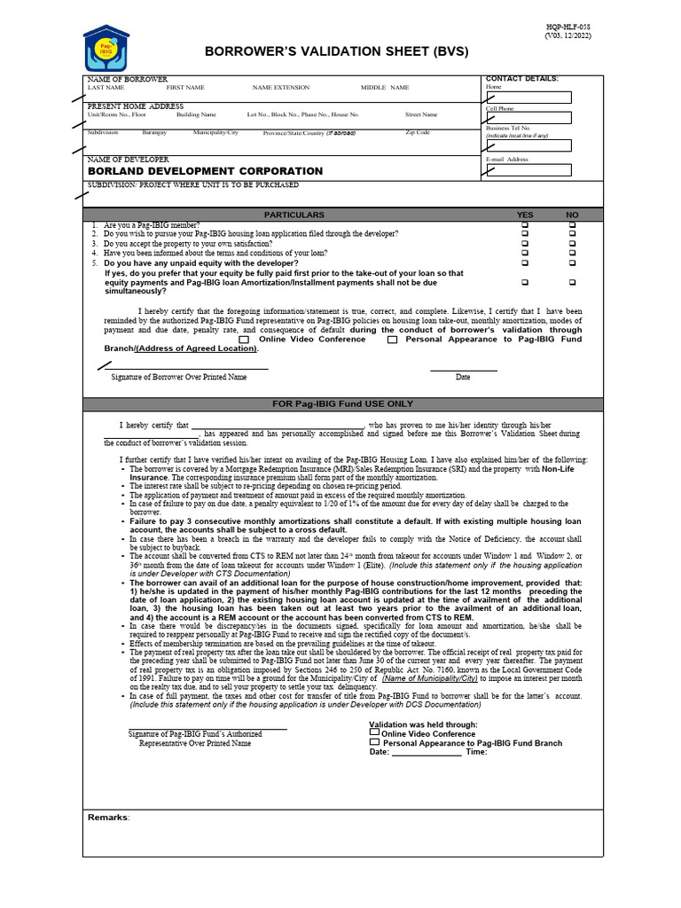 New BVS Form 01.31.2023 A4 | PDF | Loans | Private Law