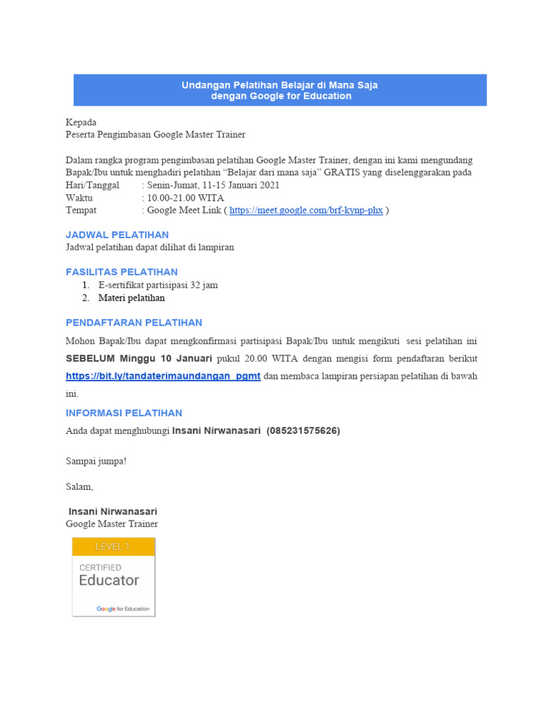 Undangan Pengimbasan | PDF