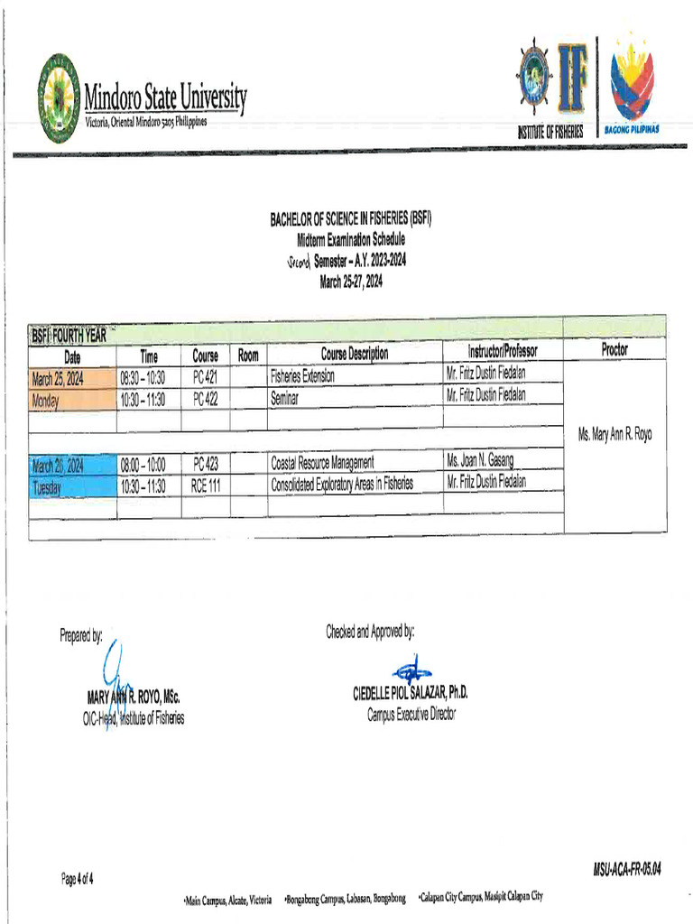 MIDTERM-SCHEDULE-FOURTH-YEAR | PDF