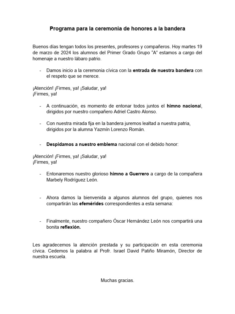 Programa para La Ceremonia de Honores A La Bandera | PDF | México