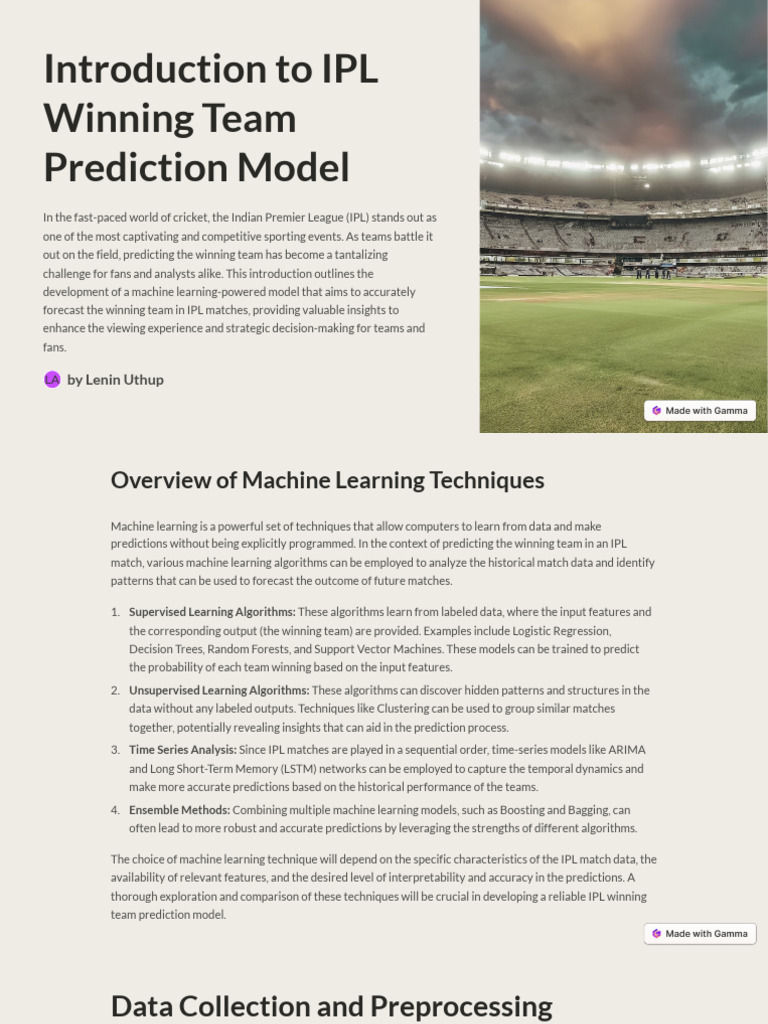 Introduction To IPL Winning Team Prediction Model | PDF | Machine ...