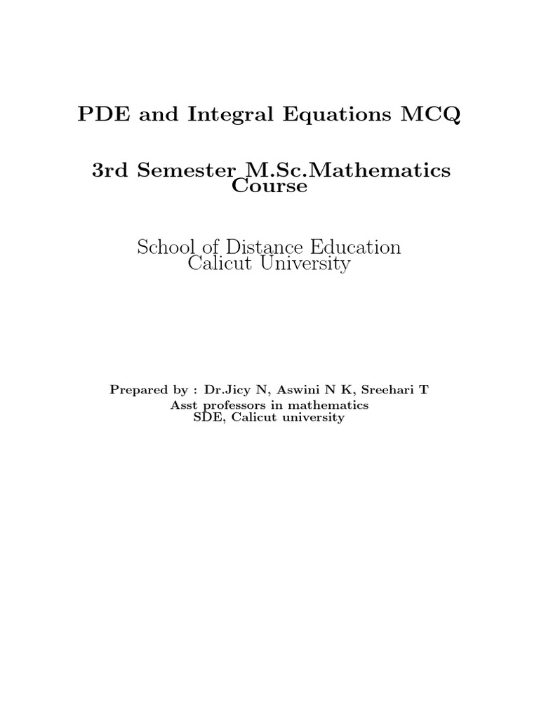 Pde Mcqs | PDF | Integral Equation | Teaching Mathematics