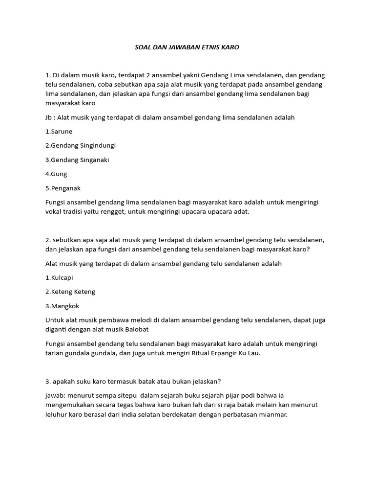 Soal Dan Jawaban Kelompok Etnis Karo | PDF