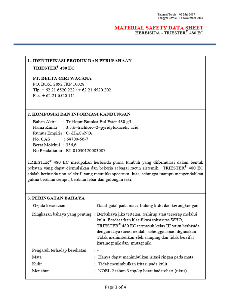 MSDS - Triester 480 Ec | PDF