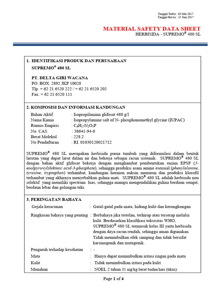 Msds H-SUPREMO 480 SL (2017) | PDF