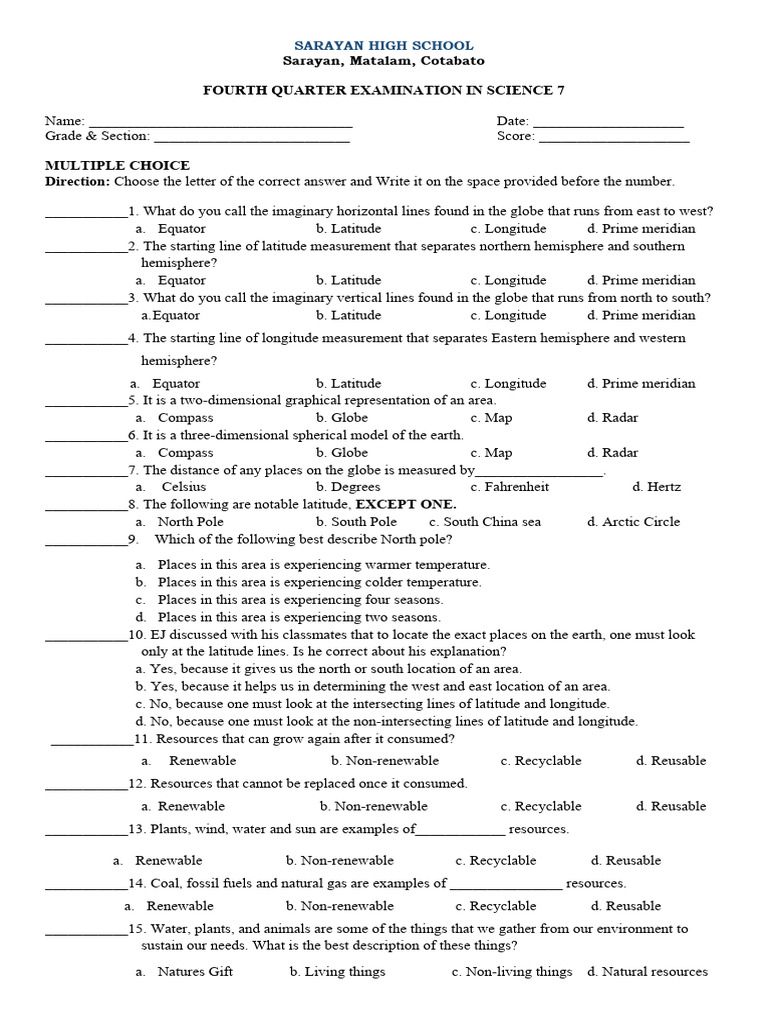 Science 7 4th Quarter | PDF | Atmosphere Of Earth | Atmosphere