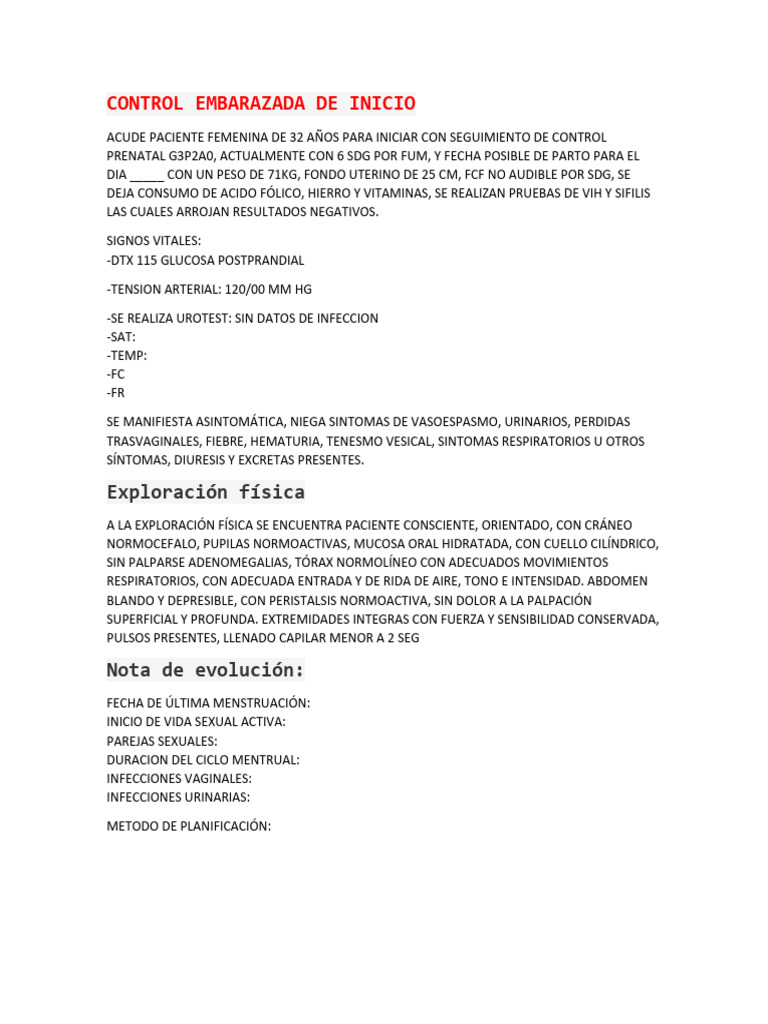 Control Embarazada de Inicio | PDF | El embarazo | Especialidades Medicas