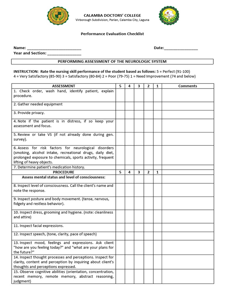 Nursing Student Evaluation Form | PDF | Nervous System | Neuroscience