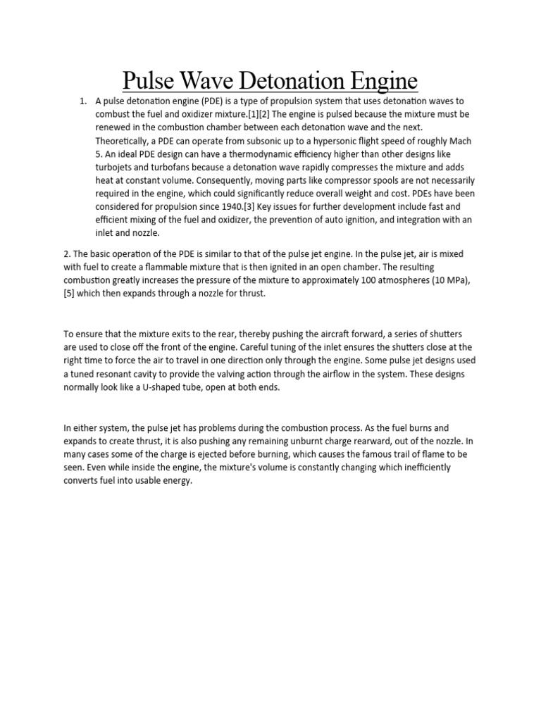Pulse Wave Detonation Engine | PDF