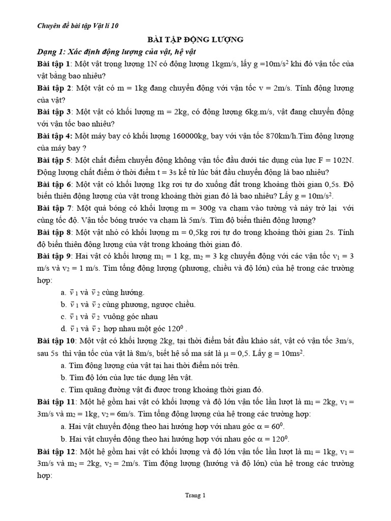 Bai Tap Dong Luong Dinh Luat Bao Toan Dong Luong | PDF